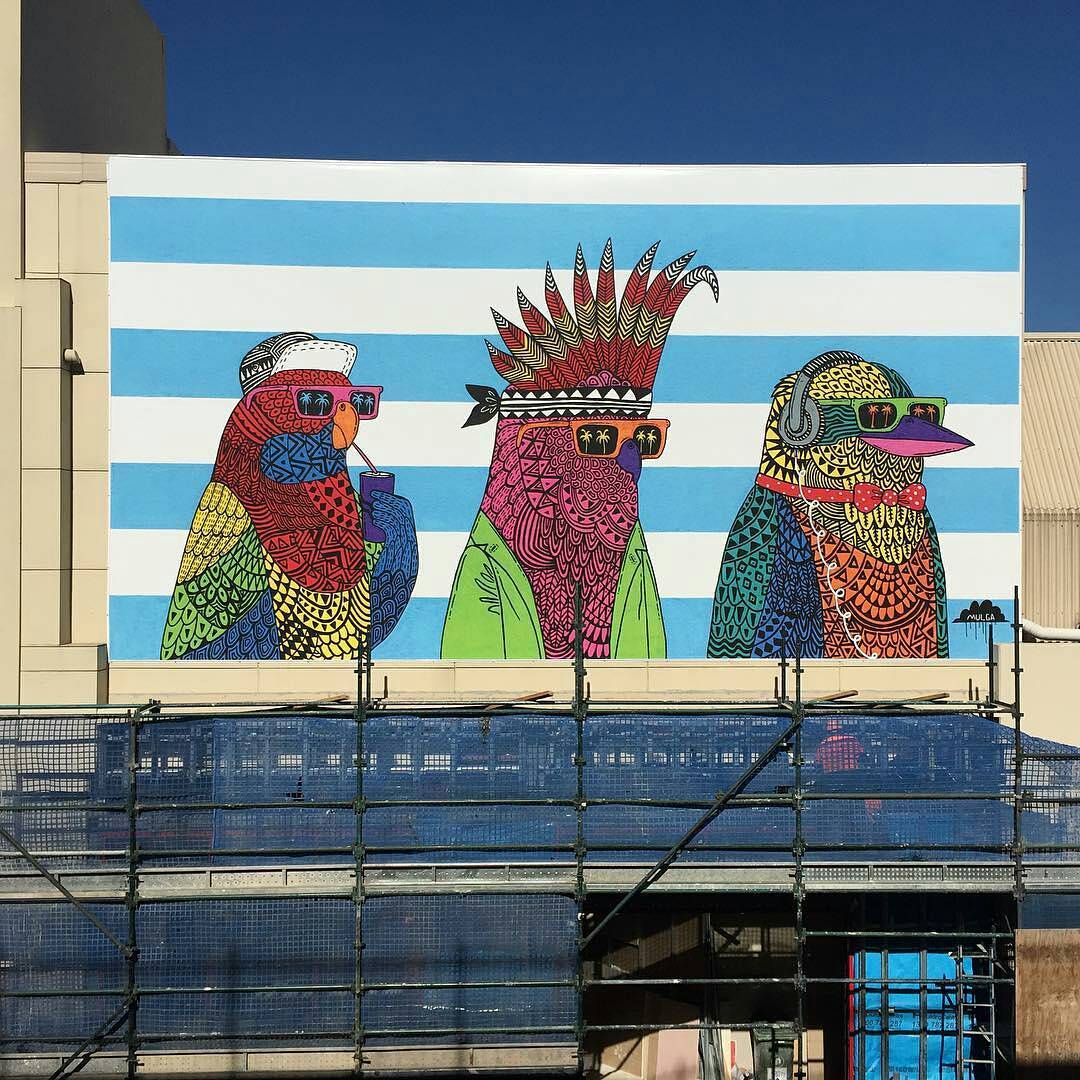 Three Rad Birds, Broadway Shopping Centre, NSW. – Mulga The Artist