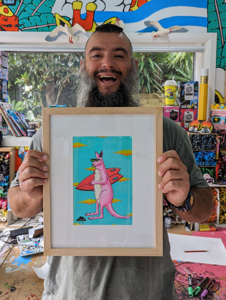 *SOLD* Shaka Shane the Surfing Kanga - Original Painting – Mulga The Artist