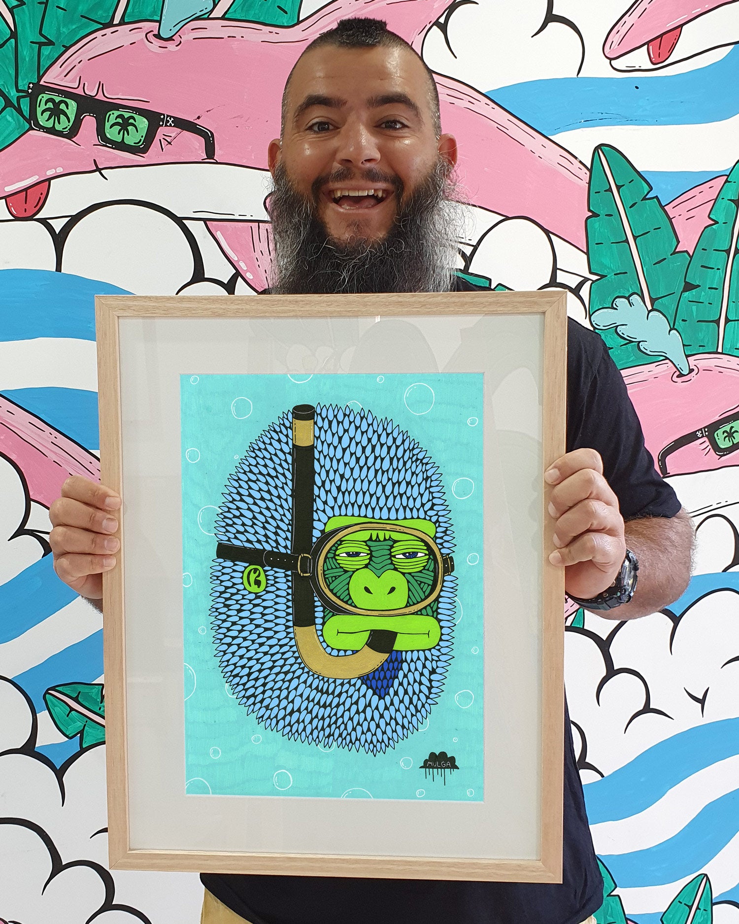 *SOLD* Snorkelling Stu the Gorilla - Original Painting – Mulga The Artist