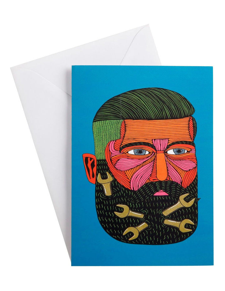 Spanner Beard Samson - Greeting Card – Mulga The Artist